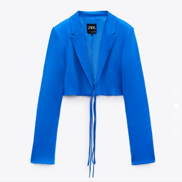 Zara | Jackets & Coats | Zara Ocean Blue Crop Satin Effect Blazer Xs ...